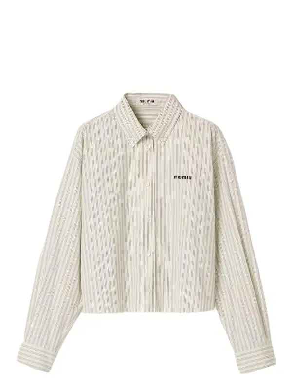 Miu Miu Striped Logo Embroidered Shirt - White