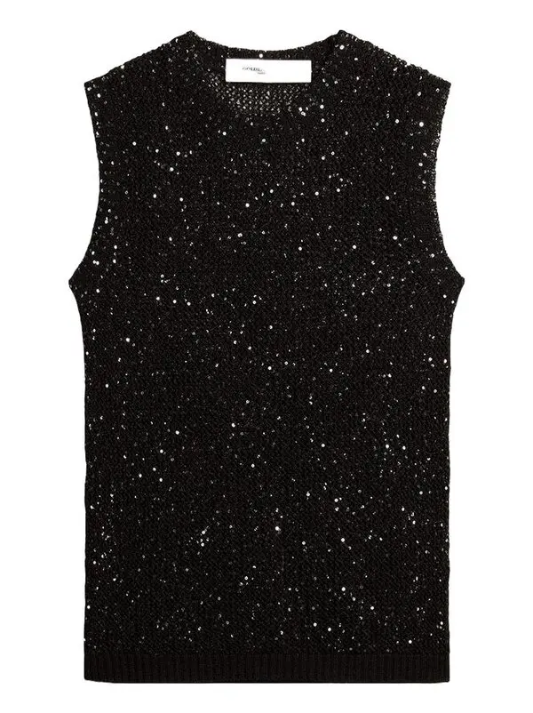 GOLDEN GOOSE Sequined Mesh Knitted Tank Top - Black