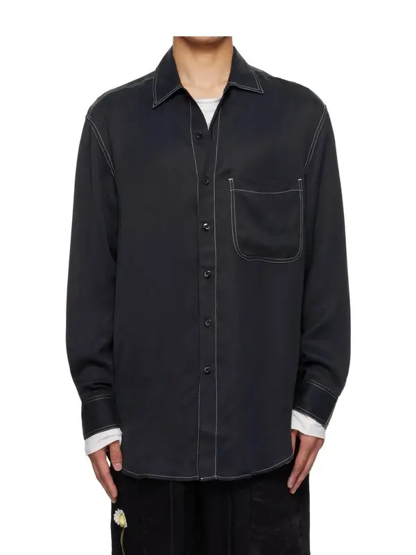 SONG FOR THE MUTE Long Sleeve Button-up Shirt - Black