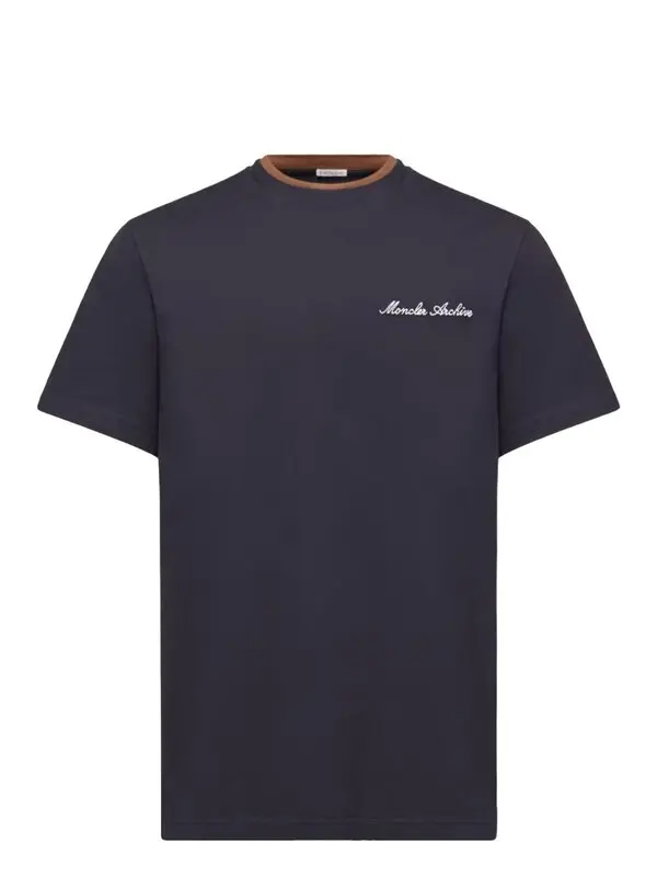 Moncler Logo Embroidered Crewneck T-shirt - Navy Blue