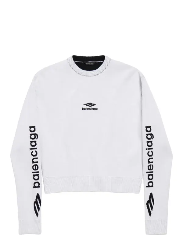 Balenciaga Long-sleeved Crewneck Jumper With Embroidered Logo - White/black
