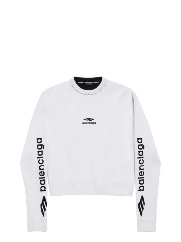 Balenciaga Long-sleeved Crewneck Jumper With Embroidered Logo - White/black