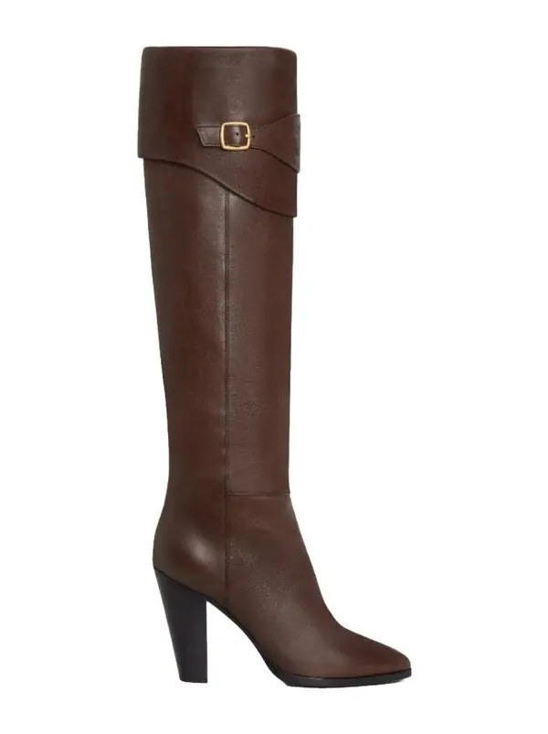 Celine Riding Boots With Triomphe Buckle In Calfskin - Brown