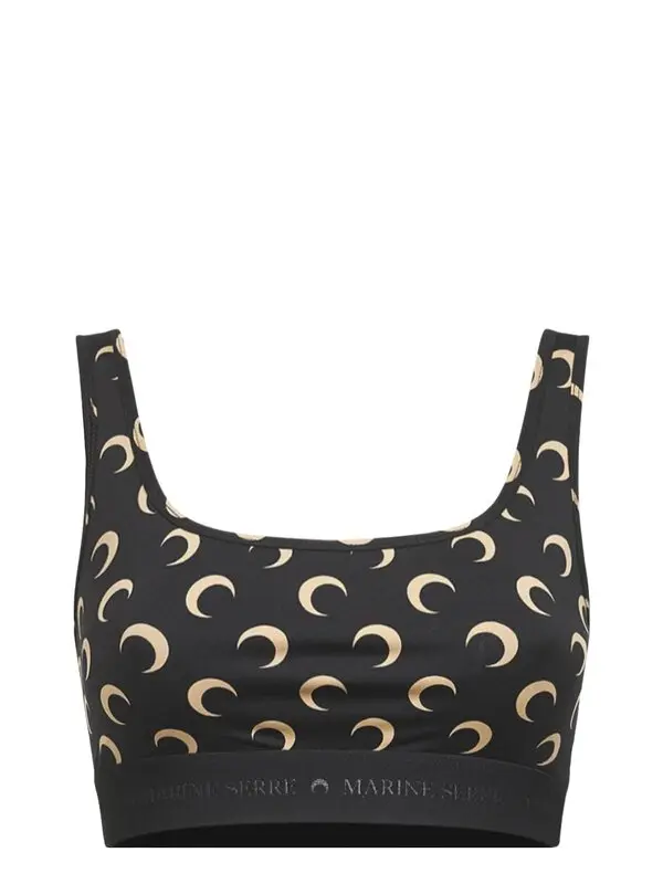 MARINE SERRE Moon-printed Sleeveless Sports Bra - Black