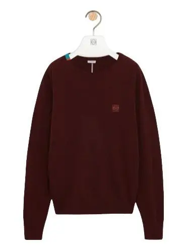 Loewe Two-tone Intarsia Detailed Crew Neck Jumper - Burgundy