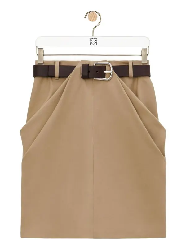 Loewe Draped Cotton Skirt With Leather Belt - Taupe