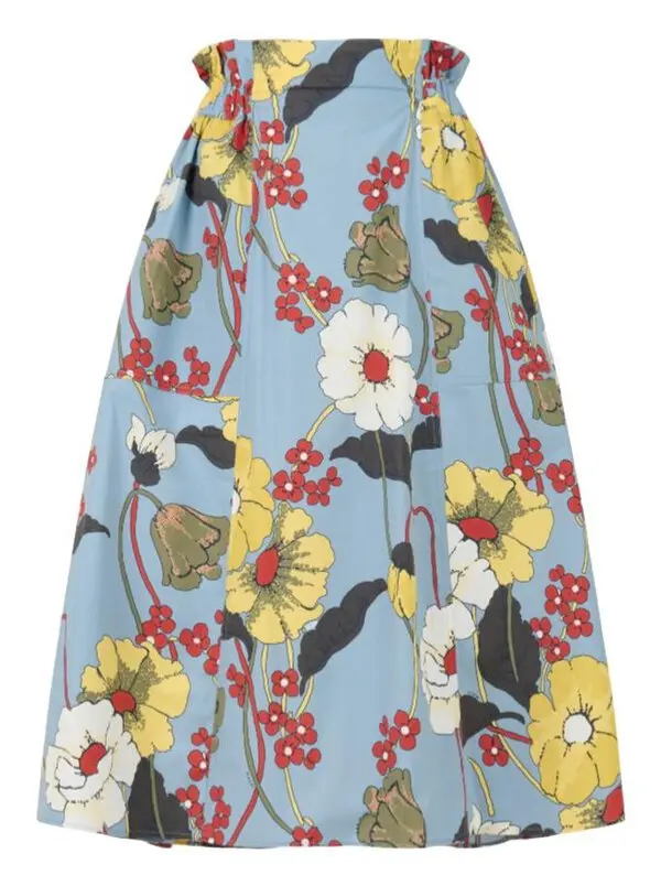 Marni Melodia Floral Print Cotton Poplin Midi Skirt - Blue