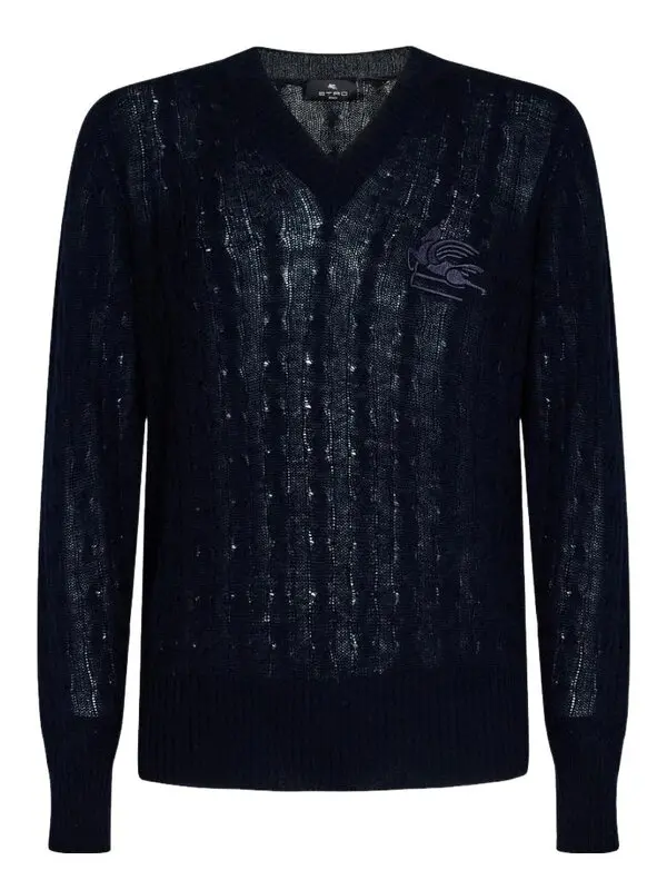Etro V-neck Knitted Jumper With Logo Embroidery - Black