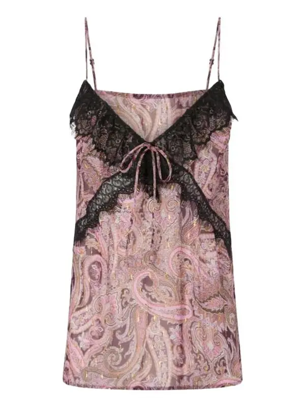 Pinko Paisley Printed Lace Trim Camisole - Nude
