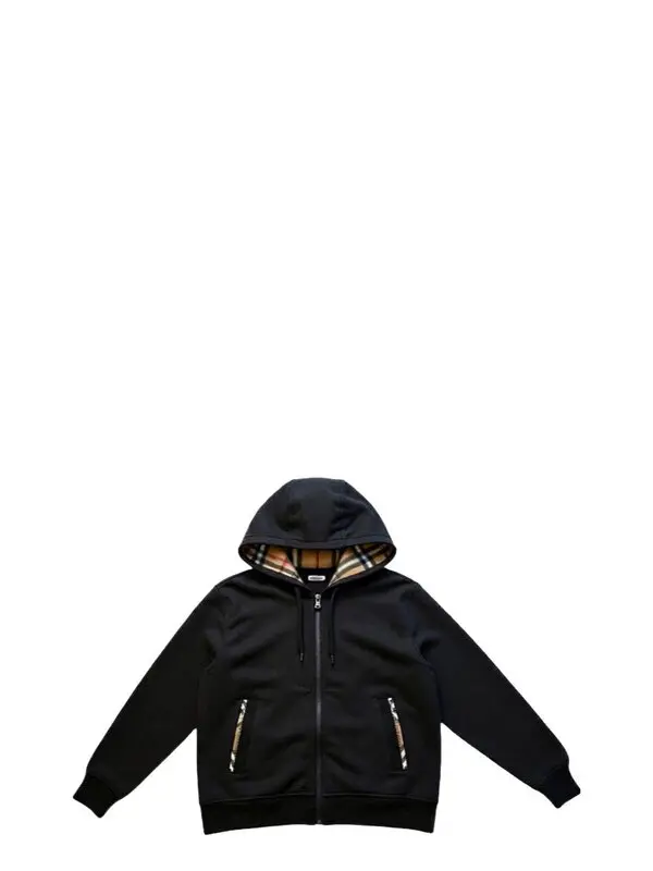 Burberry Checked Hooded Sweatshirt With Full Zip - Black