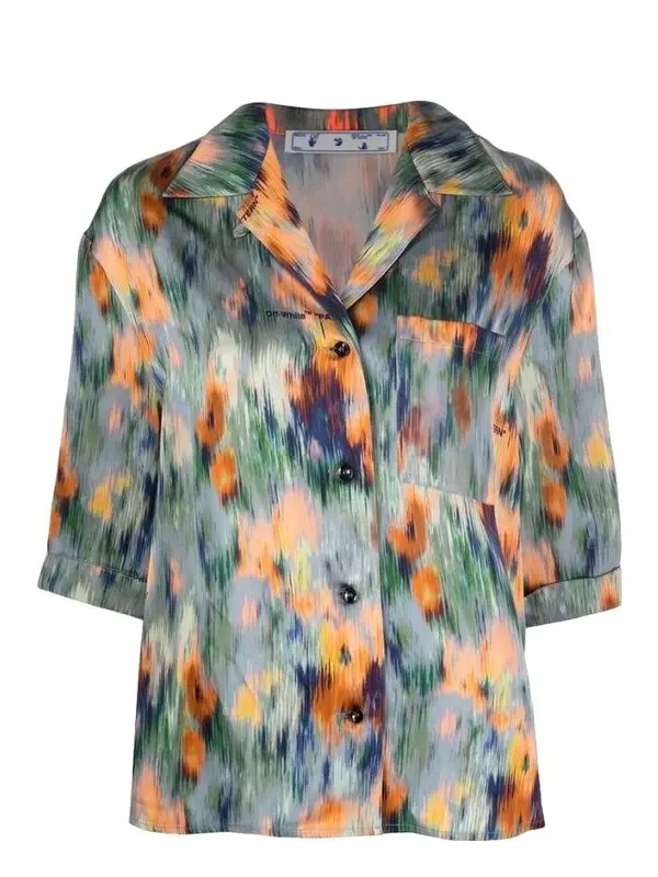 Off-White Abstract Print Lapel Shirt - Multicolor
