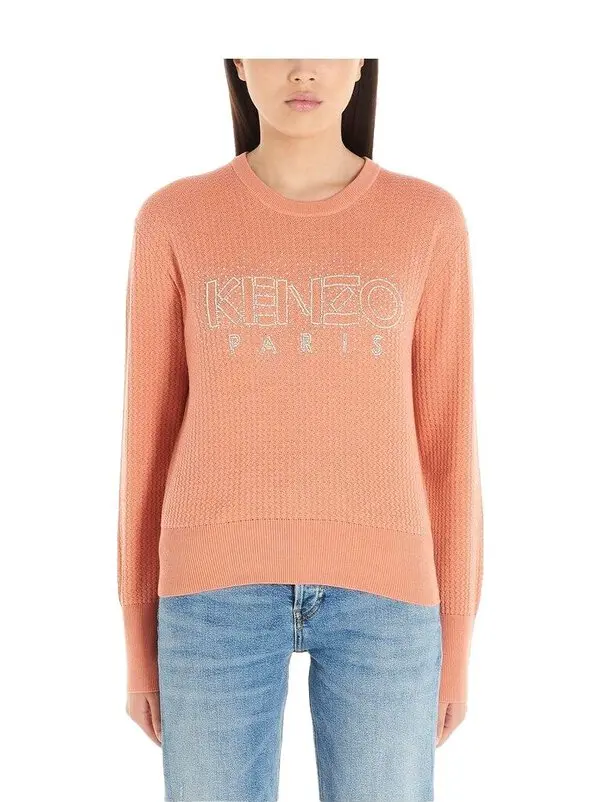 Kenzo Beaded Logo Textured Crew Neck Sweater - Nude