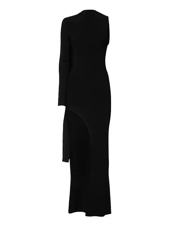 David Koma Asymmetrical Ribbed Knit Dress - Black