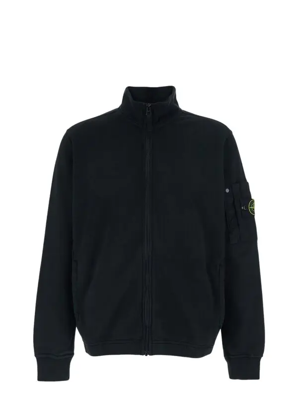 Stone Island Logo Patch Zip-up Sweatshirt - Black