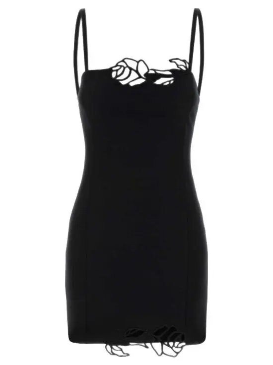 Blumarine Rose-embellished Mini Dress - Black