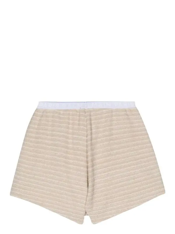 Balmain Elastic Waist Shorts With Stripe Design - Nude