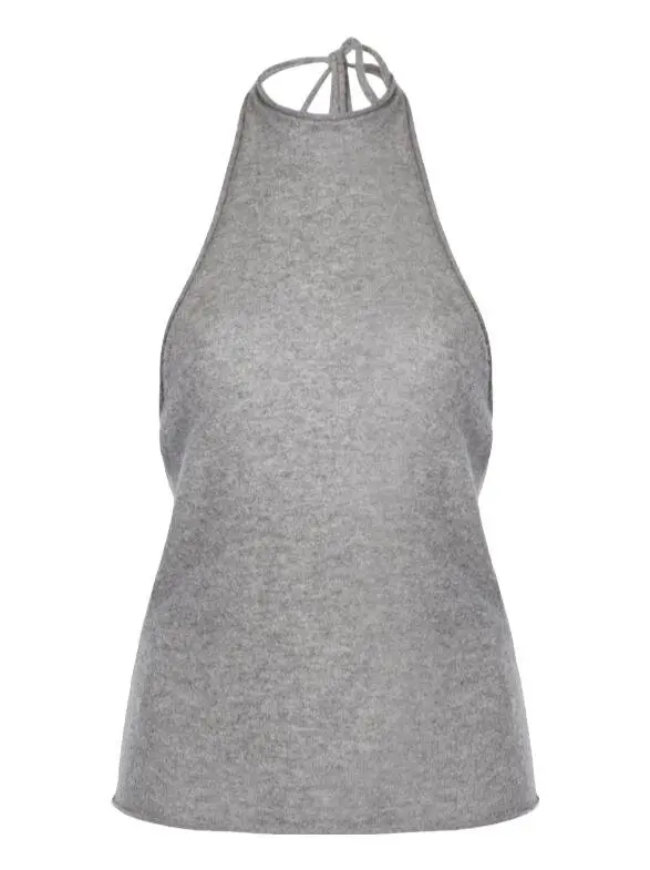 Christopher Esber Halterneck Cashmere Top With Lace-up Detail - Gray