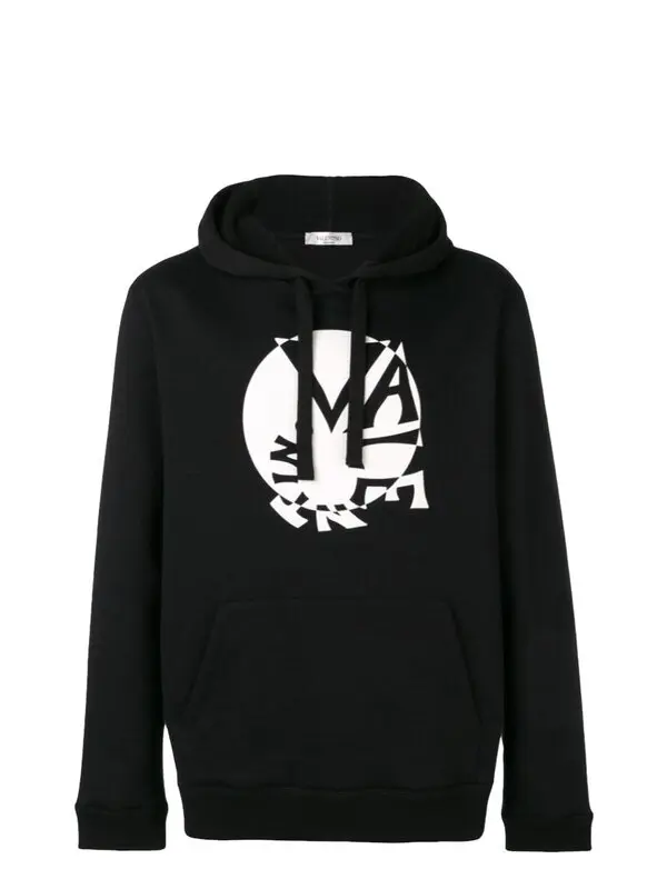 Valentino Garavani Logo Printed Hooded Sweater - Black