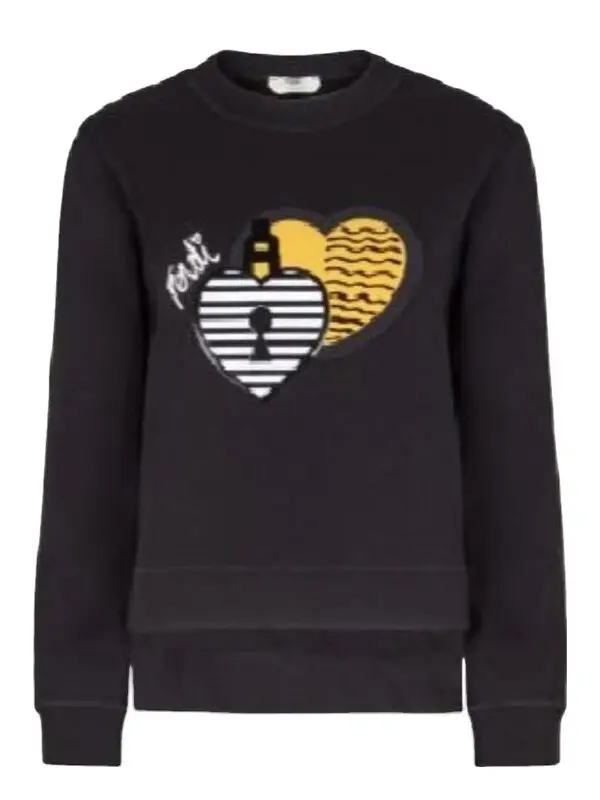 Fendi Heart Graphic Long Sleeve Sweatshirt - Black