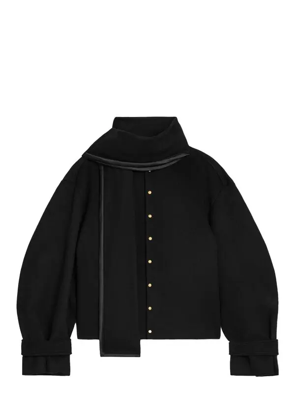 Celine Wool Cloth Jacket With Detachable Scarf - Black