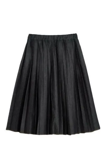 JIL SANDER Pleated Denim Midi Skirt - Magnet