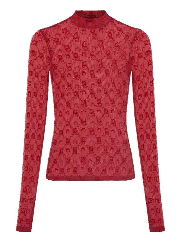 MARINE SERRE Second Skin Semi-sheer Top With Bee Swarm Print - Red