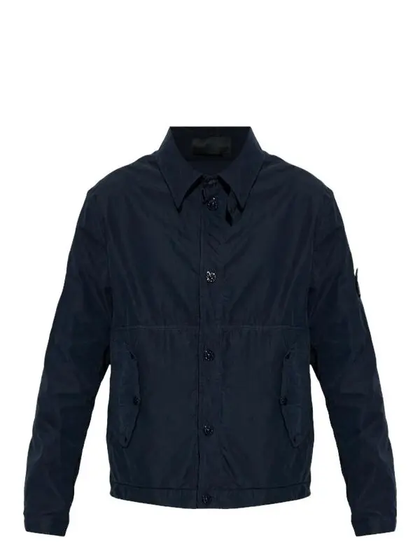 Stone Island Logo Patch Buttoned Jacket - Blue