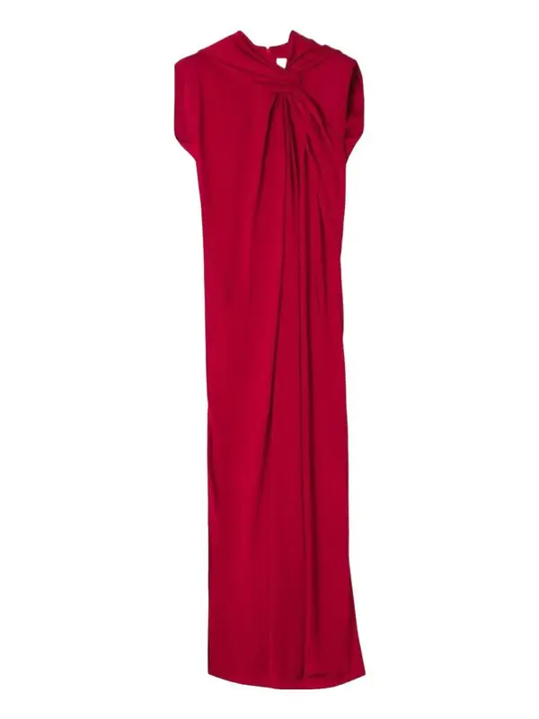 LANVIN Long Knotted Satin Dress - Red Anemone