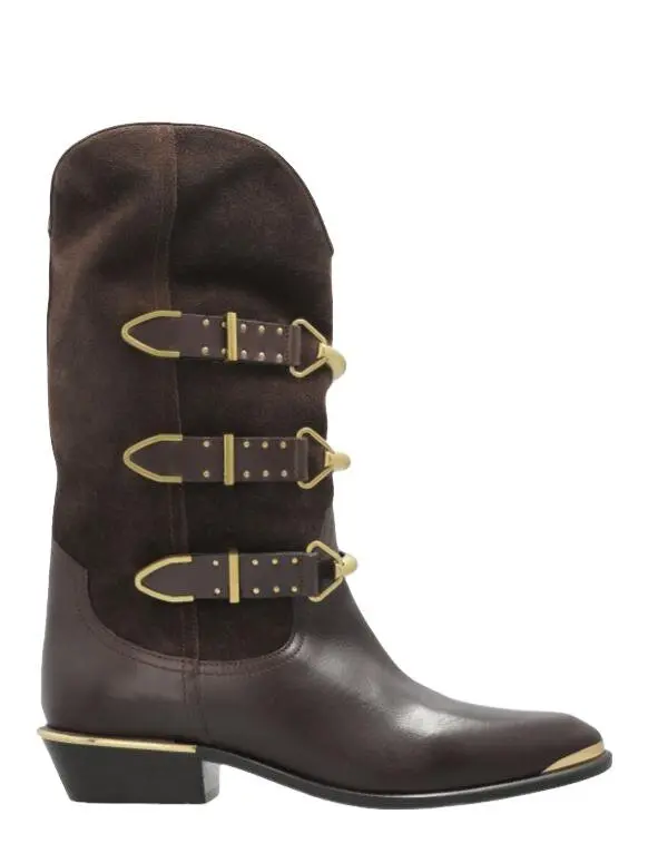 Isabel Marant Étoile Suede Leather Buckled Boots - Brown