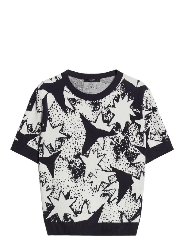 Max Mara Short Sleeve T-shirt With Jacquard Knit Pattern - Navy Blue