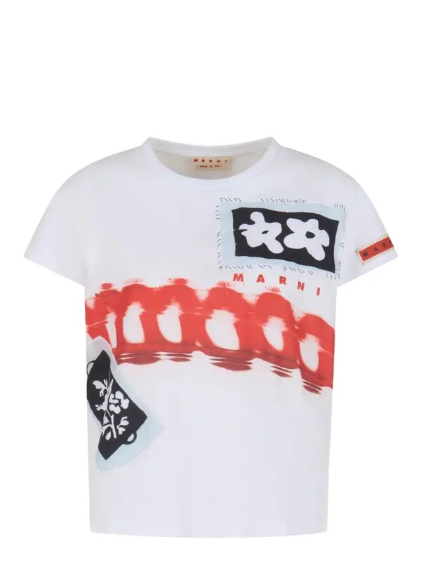 Marni Printed Cotton T-shirt With Patches - Lilywhite