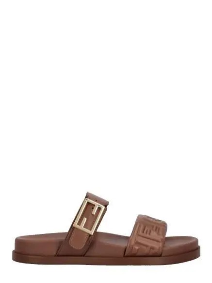 Fendi Feel Ff Embossed Double Band Sandals - Brown
