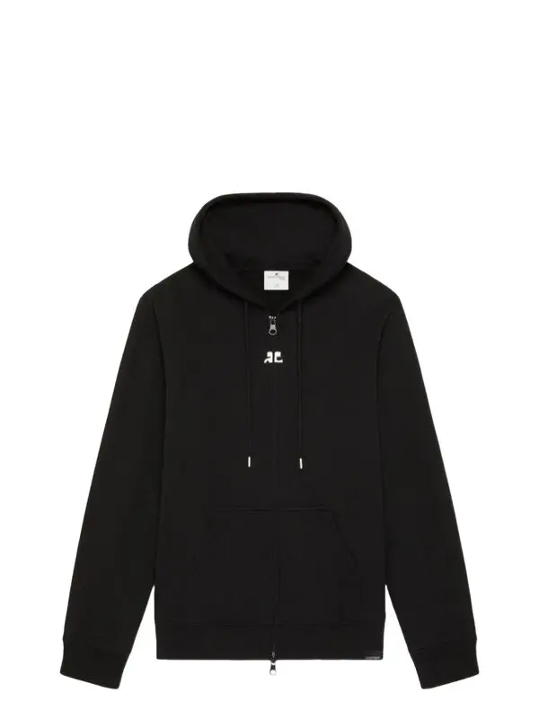 COURREGES Full Zip Hooded Sweatshirt With Ac Logo - Black