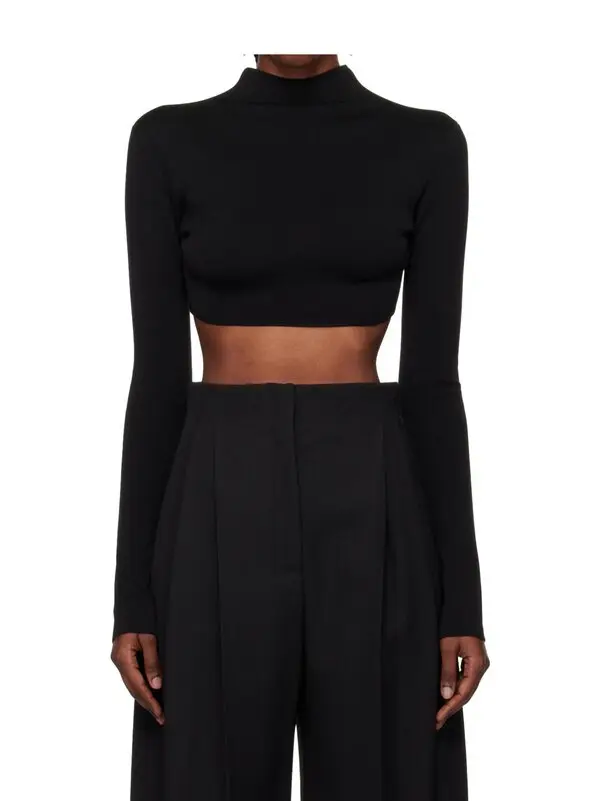 MUGLER Long-sleeve Open-back Cropped Top - Black