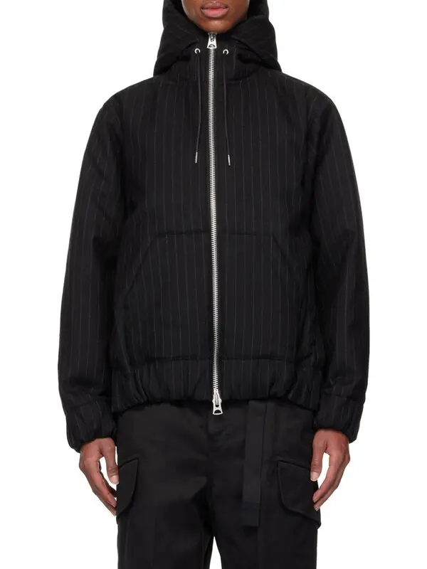 Sacai Zip-up Pinstriped Hooded Jacket - Black