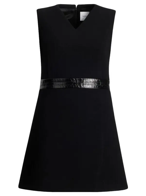 PATOU V-neck Wool Mini Dress With Contrasting Belt - Black