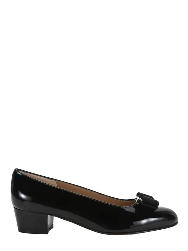 FERRAGAMO Patent Bow Detail Low Heel Pumps - Black