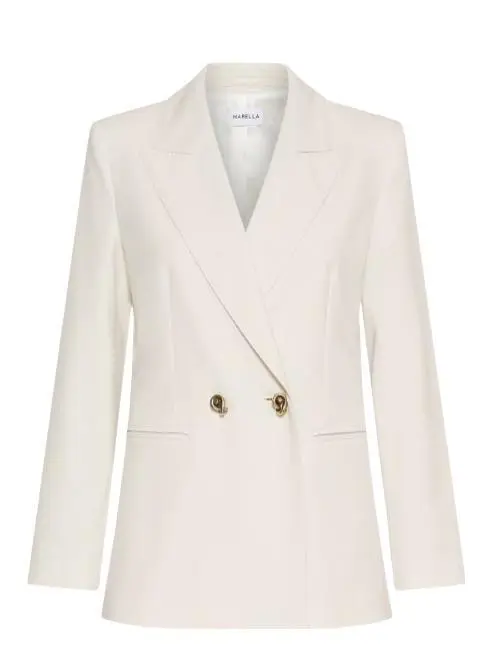 Marella Double-breasted Stretch Canvas Blazer - White