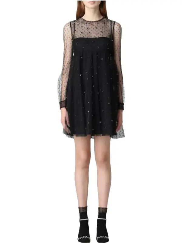 Red Valentino Sheer Embellished Mini Dress - Black