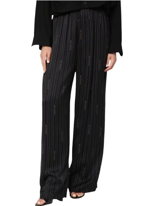Balenciaga Elastic Waist Wide Leg Pants With Vertical Stripes - Black