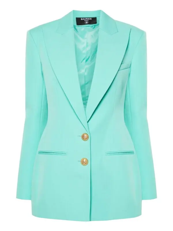 Balmain Double-breasted Peak Lapel Jacket With Carved Buttons - Blue