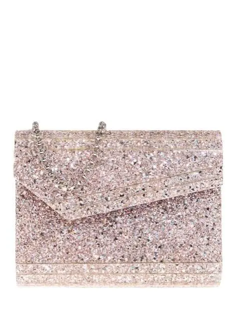 JIMMY CHOO Candy Coarse Glitter Clutch Bag With Chain Strap - Pink