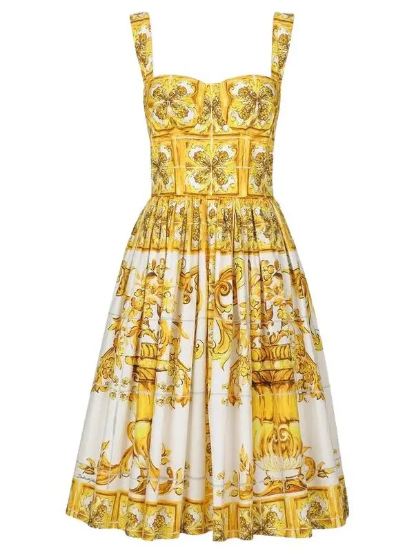 Dolce & Gabbana Majolica Printed Midi Corset Dress - Multicolor