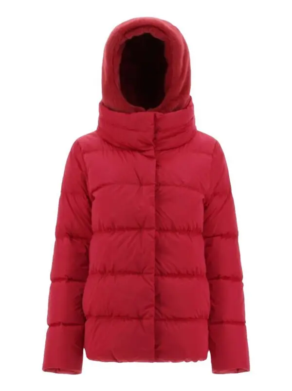 Herno Funnel Neck Hooded Down Jacket - Red