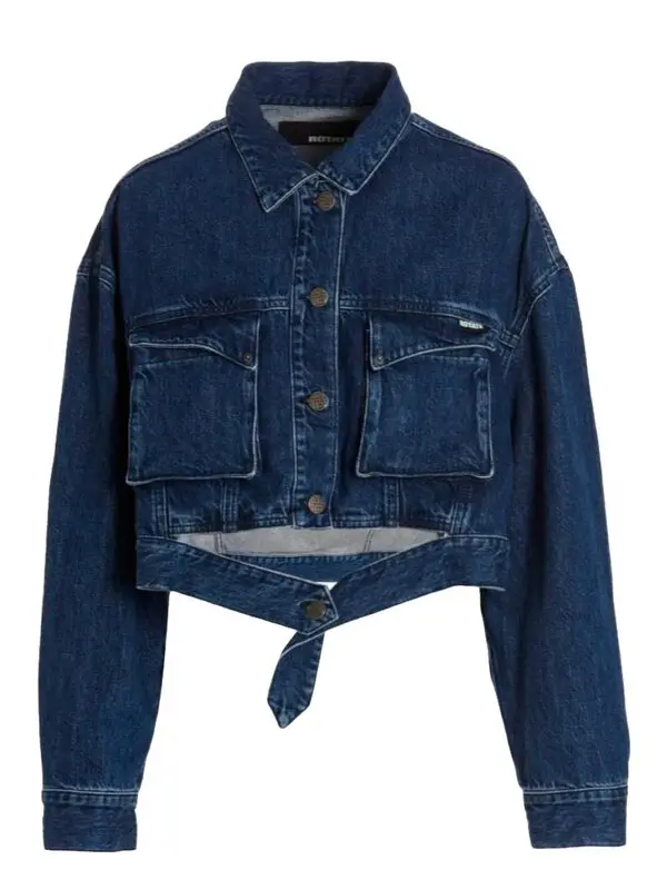 ROTATE BY BIRGER CHRISTENSEN Cropped Denim Jacket - Blue