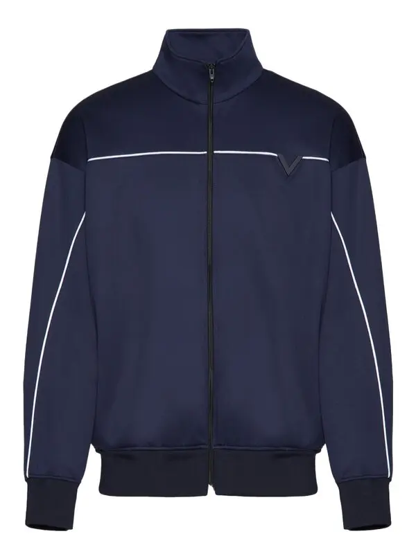 Valentino Garavani Zip-up High Neck Jacket With Logo Detail - Navy Blue/ivory White