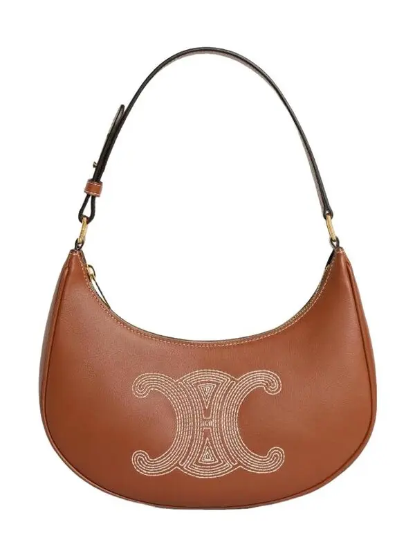 Celine Ava Bag In Smooth Calfskin With Triomphe Embroidery - Tan