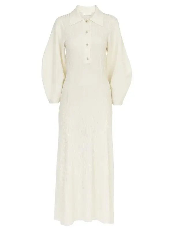 Chloé Knit Midi Dress With Puff Sleeves - White