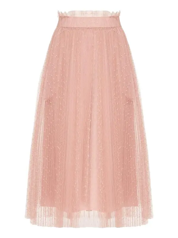 Red Valentino Pleated Tulle Midi Skirt With Ruffle Detail - Pink