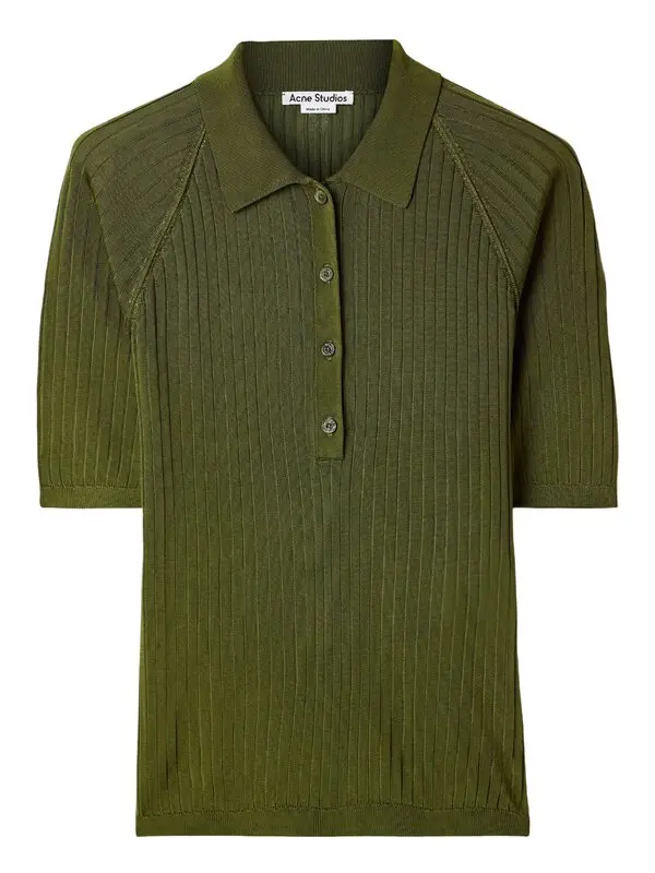 Acne Studios Ribbed Knit Polo Shirt With Short Sleeves - Military Green